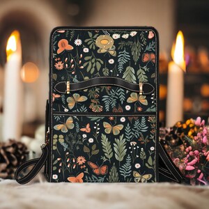 Whimsical Cottagecore Canvas Satchel Bag, Moth and Butterfly Crossbody ...