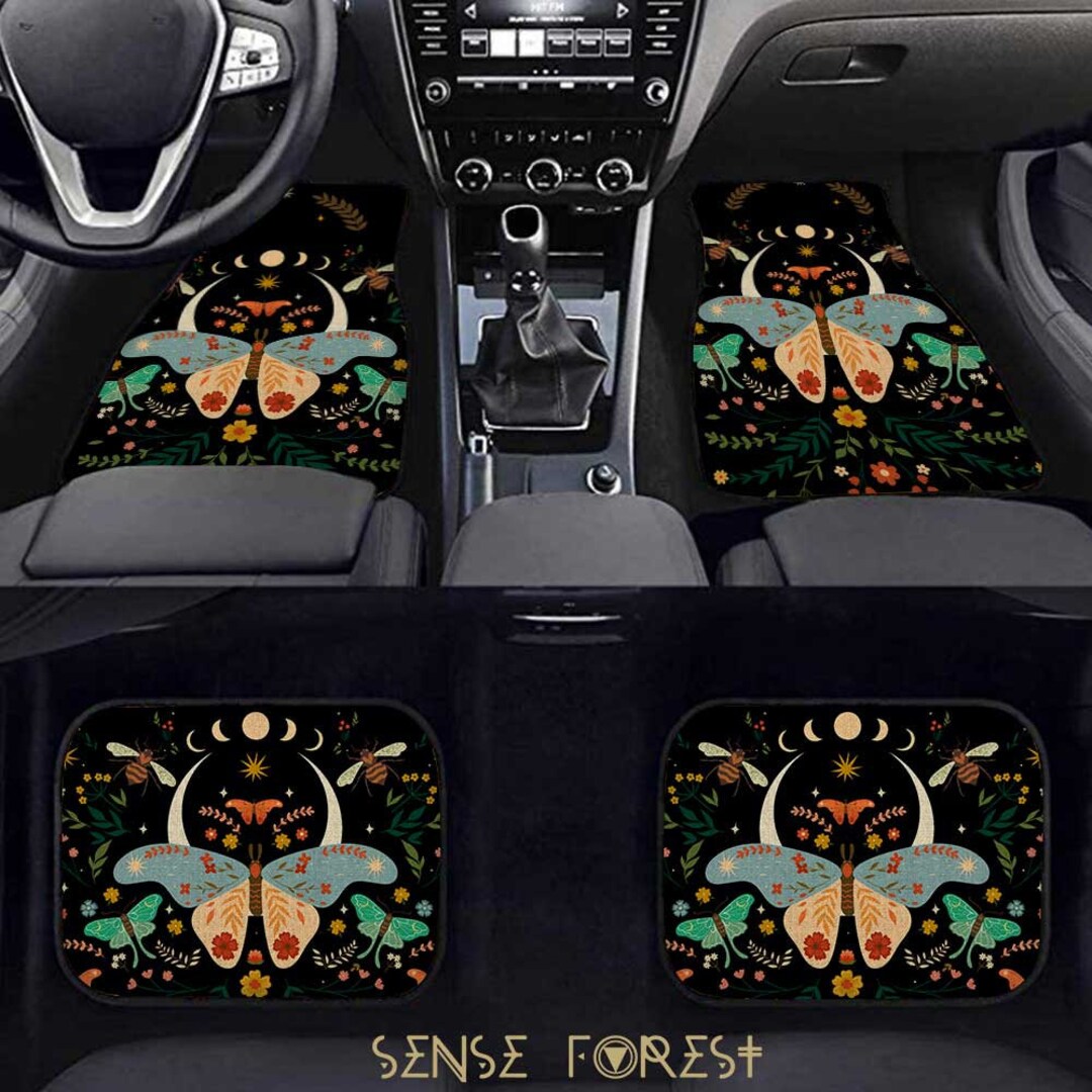 Witchy Forest Moon Moth Butterfly Car Mat Set, Dark Cottagecore Cute ...
