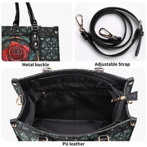 Gothic Teal Stained Glass Rose Top Handles Vegan Leather Tote Purse ...