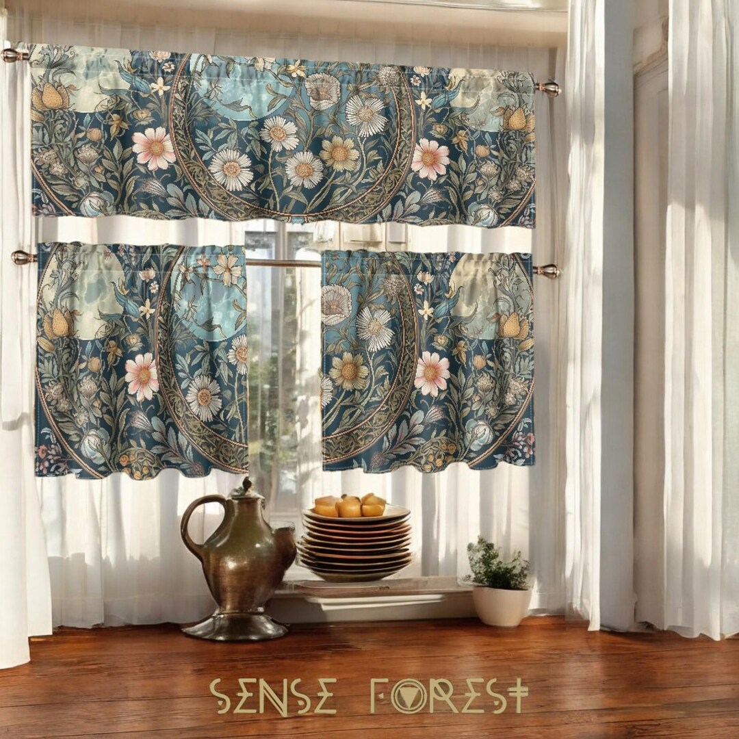 Maximalist Triple Moon Daisy Whimsical Kitchen Curtain Valance and ...