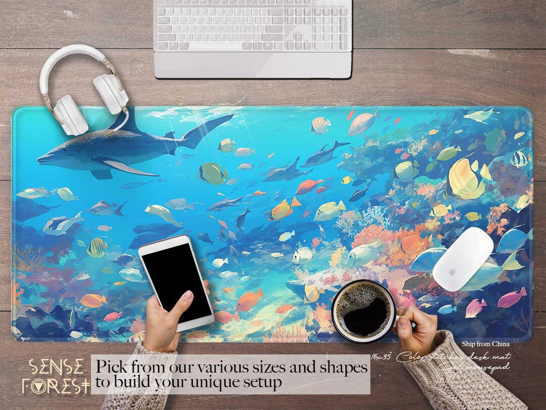 Great Barrier Reef Under the Sea PU Leather Desk Mat Anime, Ocean ...