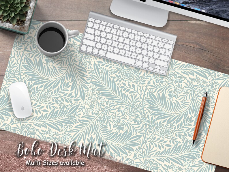 Vintage Teal Blue Floral Desk Mats Turquoise Boho Botanical | Etsy