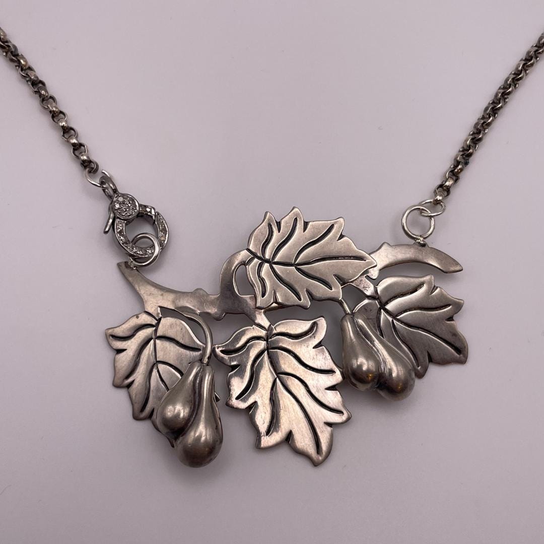 Vine and Grape Pendant Necklace – Sterling Silver With Diamond Clasp - Etsy