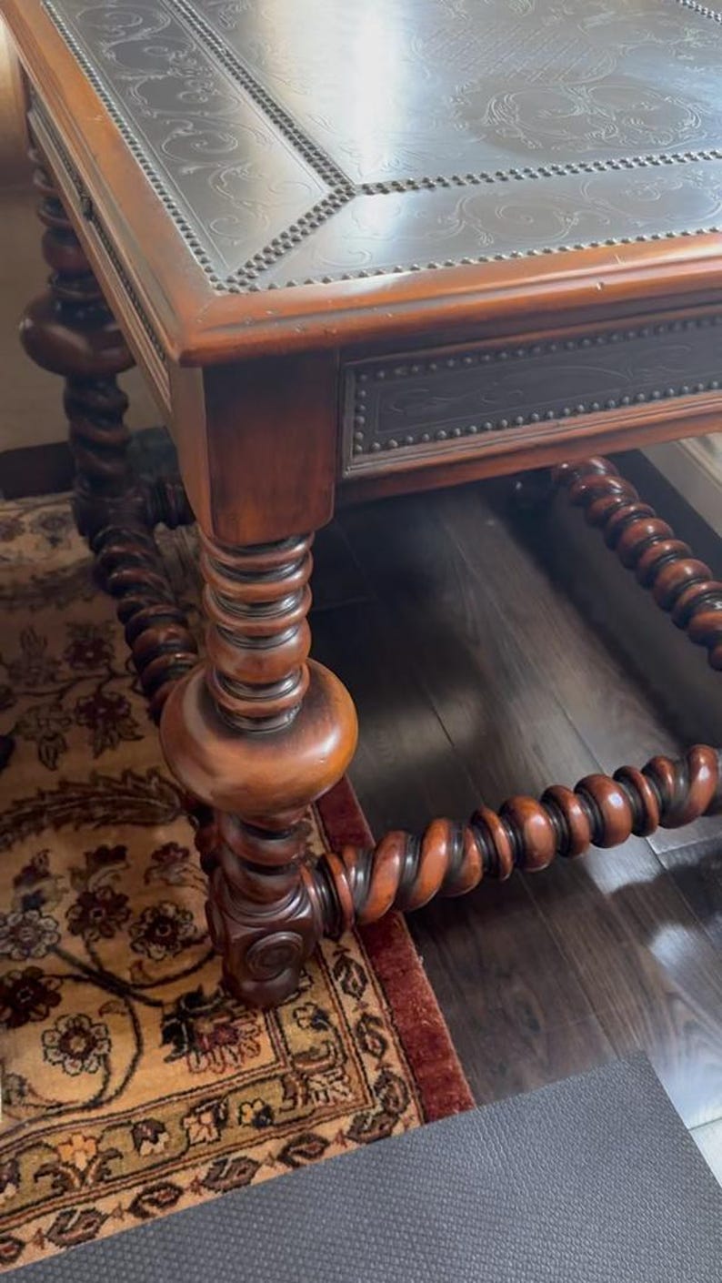 Vintage Theodore Alexander Armoury Burr Walnut Etched Brass Side Table ...
