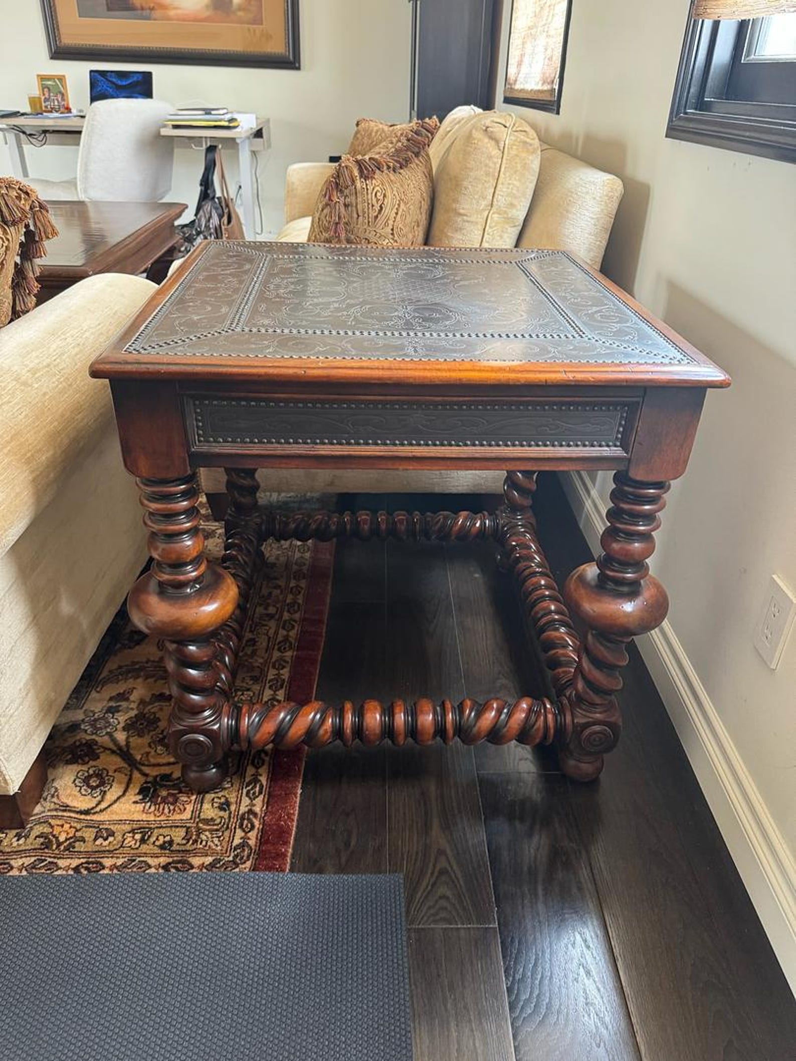 Vintage Theodore Alexander Armoury Burr Walnut Etched Brass Side Table ...