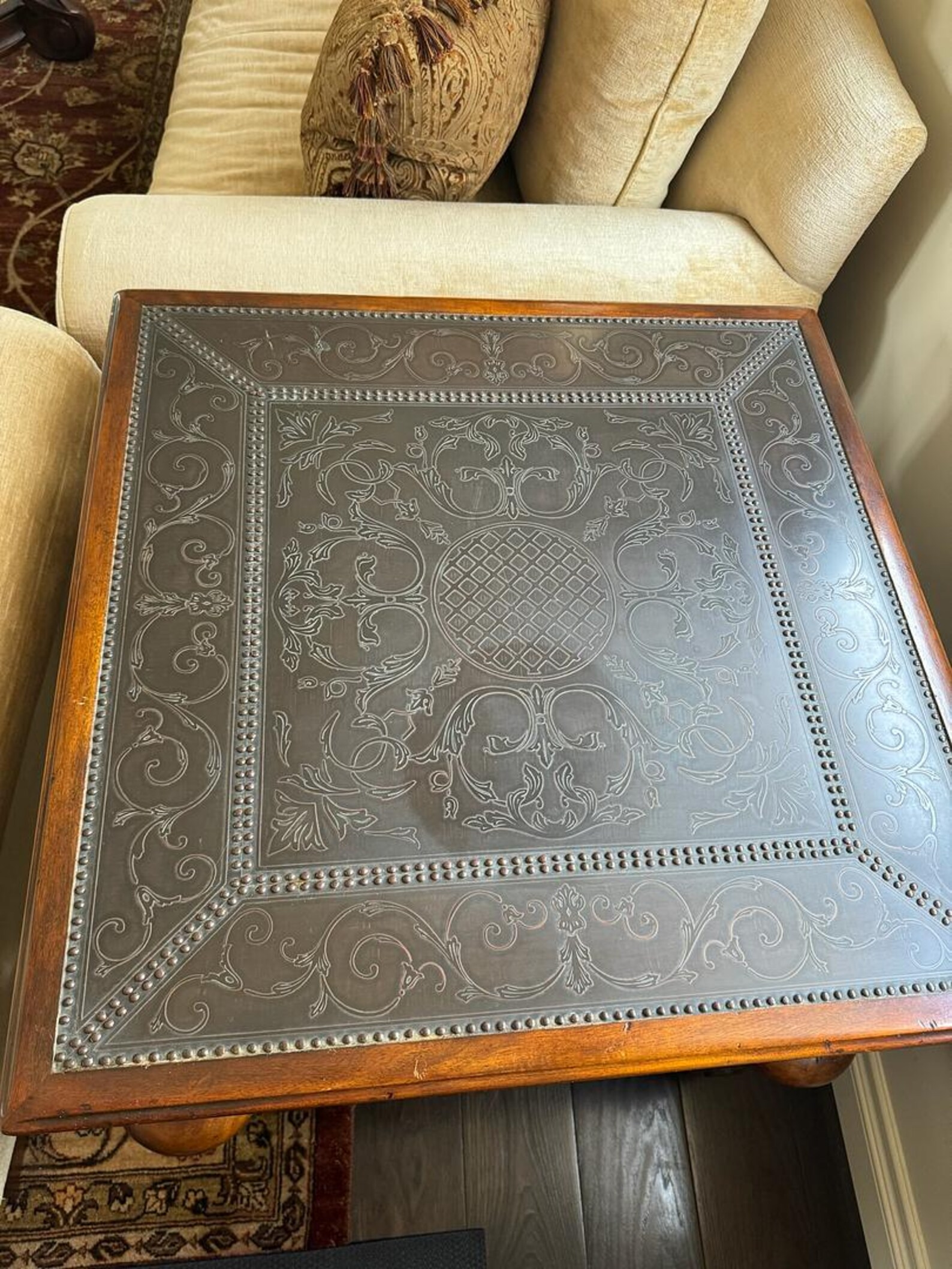 Vintage Theodore Alexander Armoury Burr Walnut Etched Brass Side Table ...