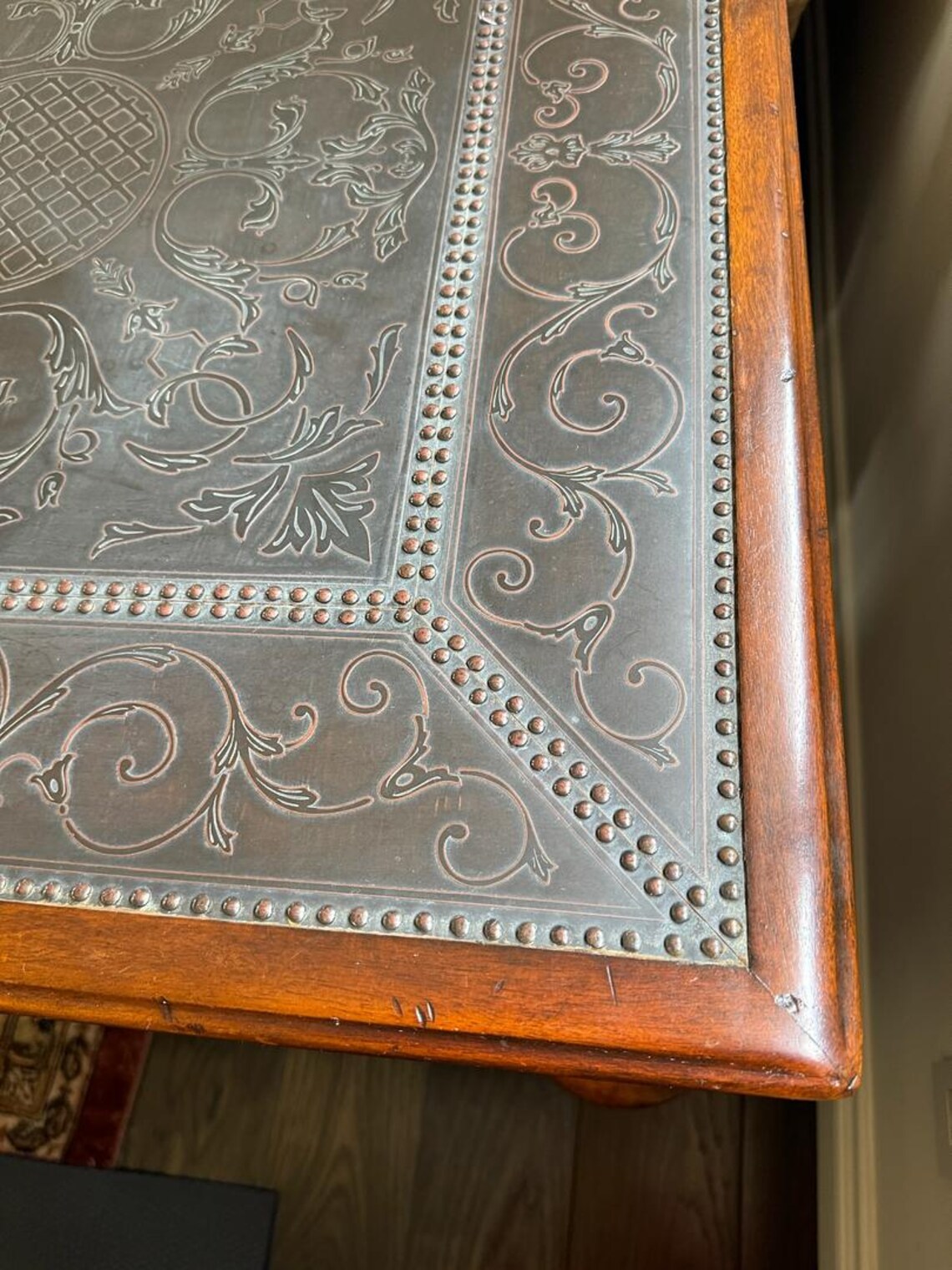 Vintage Theodore Alexander Armoury Burr Walnut Etched Brass Side Table ...