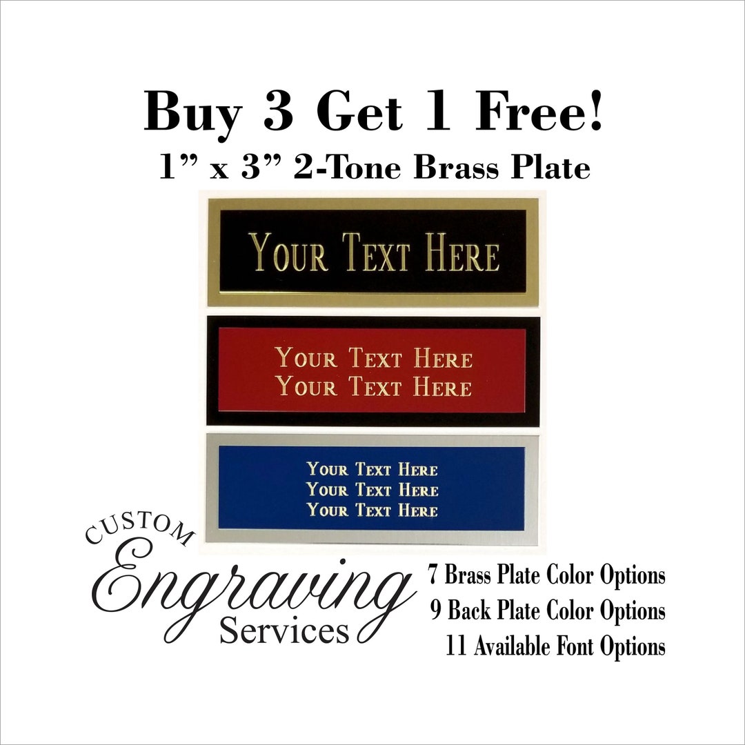 1" X 3" Custom TWO TONE Brass Plate With up to 3 Lines of Engraving ...