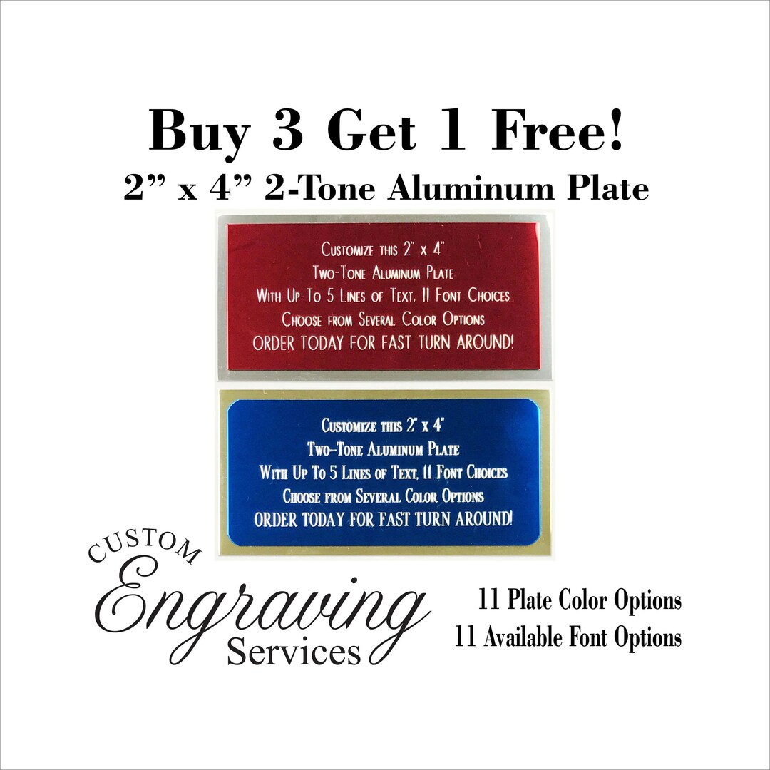 2" X 4" Custom TWO TONE Aluminum Plate With up to 5 Lines of Engraving ...