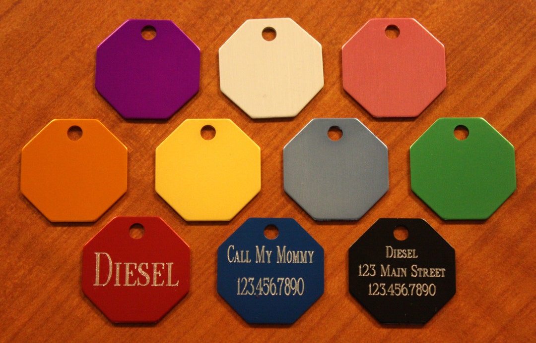 PET Supplies Quality Custom Engraved OCTAGON Tag Pet ID Identification ...