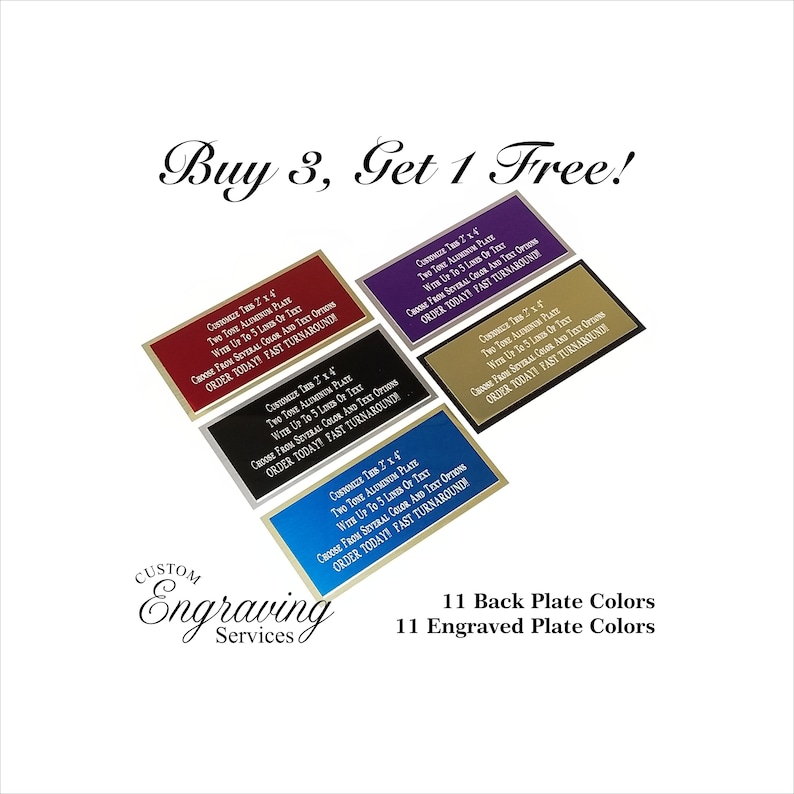 2" X 4" Custom TWO TONE Aluminum Plate With up to 5 Lines of Engraving ...