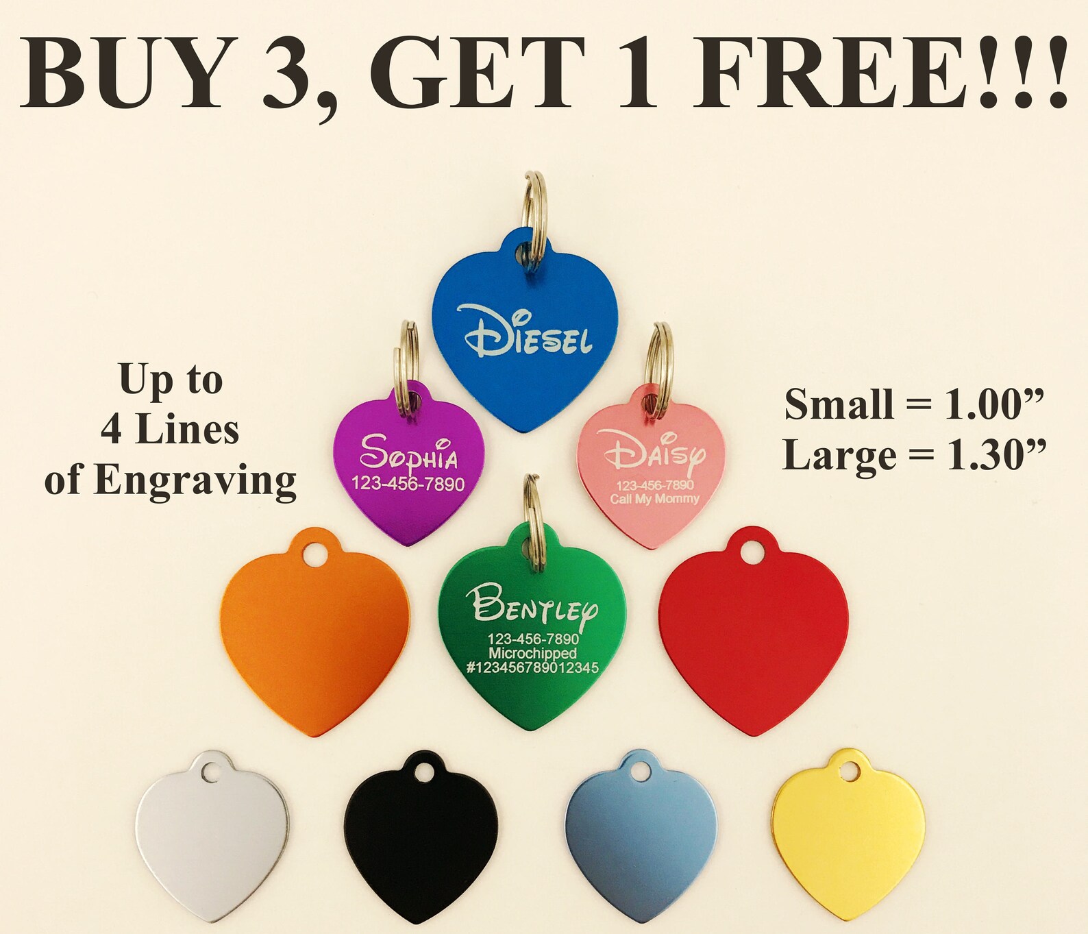 Custom Engraved HEART Pet Tag Dog Cat ID Name Animal DISNEY - 10 Colors ...