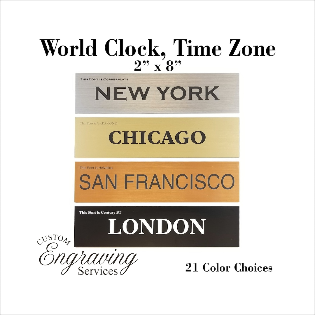 SET OF 4 - World Clock Signs 2" by 8" / Engraved Time Zone Wall ...