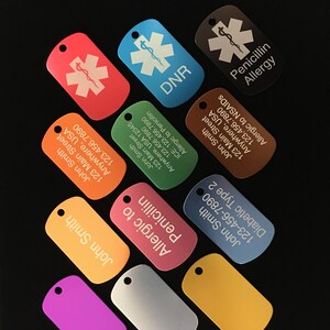 Medical Alert Custom Laser Engraved Medic ID Military Dog Tag Emergency ...