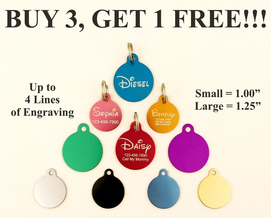 Custom Engraved CIRCLE Pet Tag Dog Cat ID Name Animal DISNEY - 10 ...