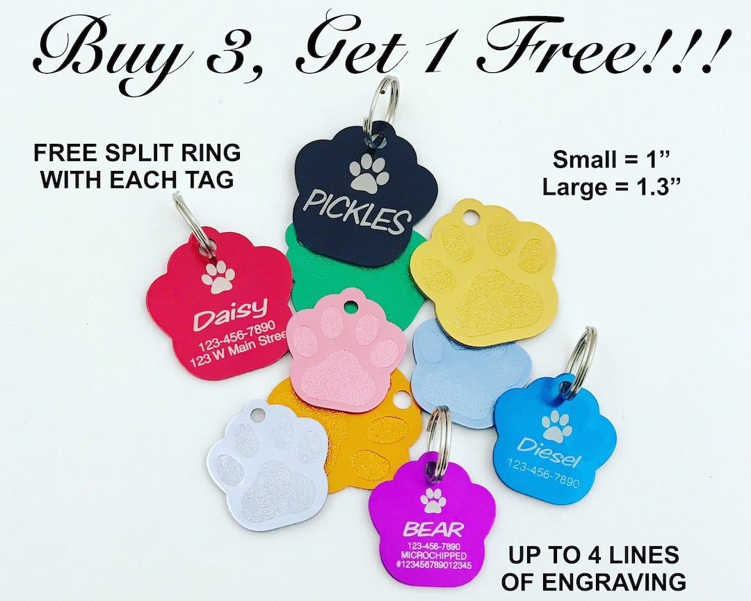 Custom Engraved PAW PRINT With Paw Pet Tag Dog Cat ID Name Animal - 10 ...