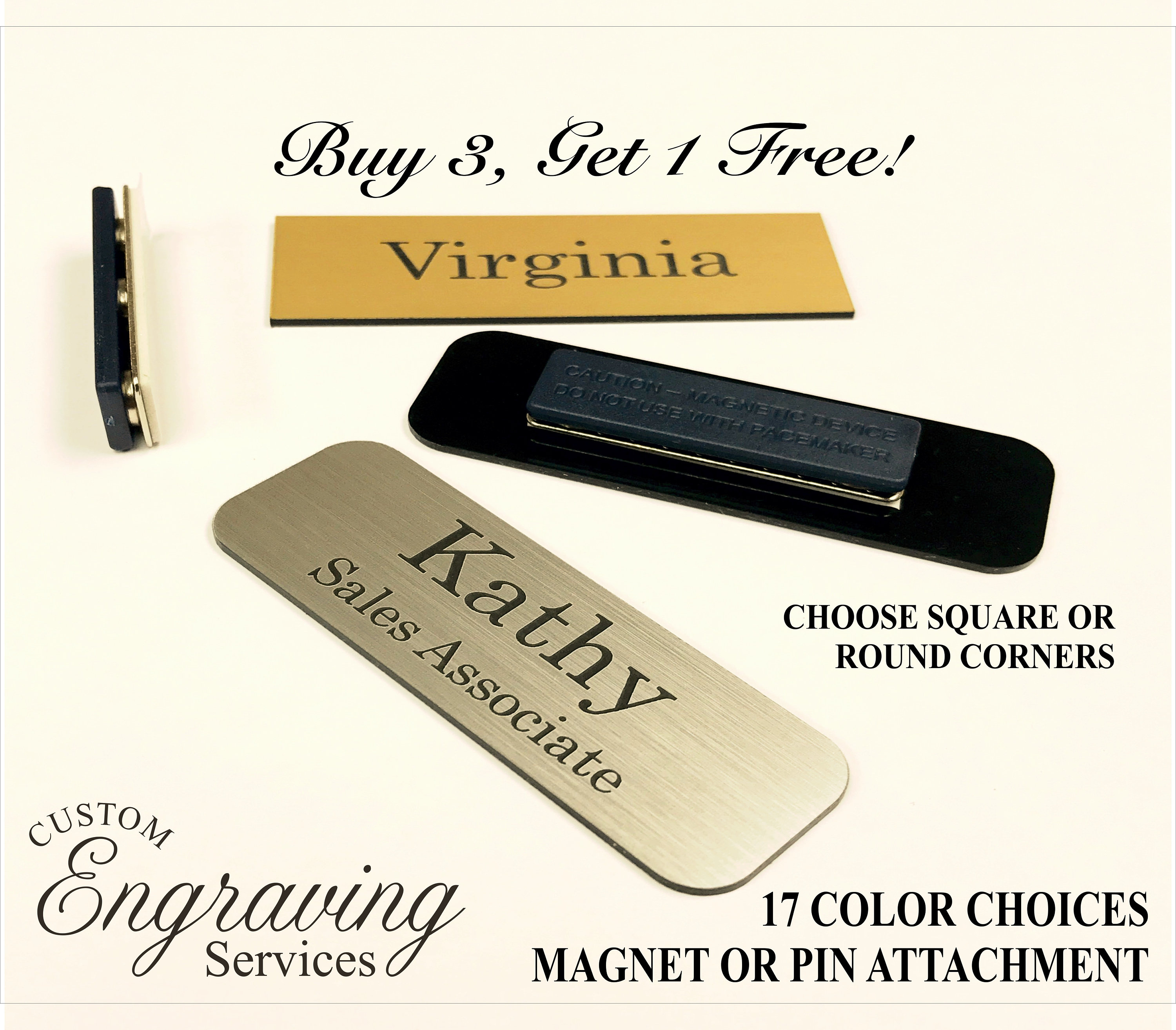 1X3 Employee Personalized Name Tag Badge Pin or Magnet | Etsy