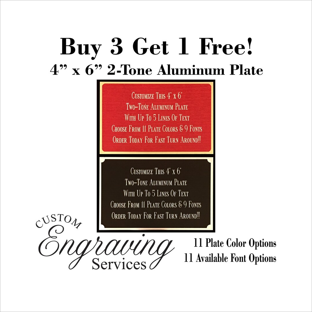 4" X 6" Custom TWO TONE Aluminum Plate With up to 5 Lines of Engraving ...