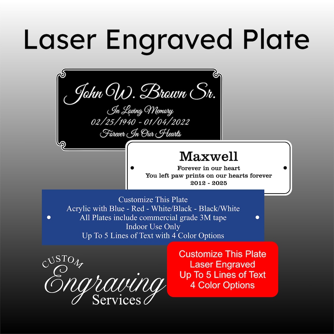 Custom Engraved Memorial Plate, Urn Plate, Plaque, Acrylic Thins, Black ...