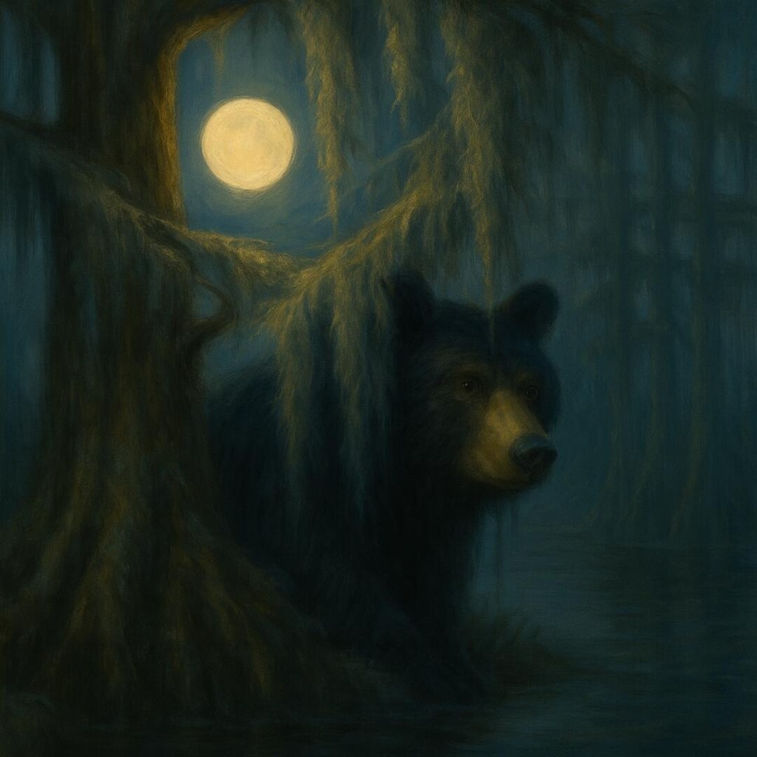 Moonlit Black Bear Wall Art Printable, Dark Forest Wildlife Art ...