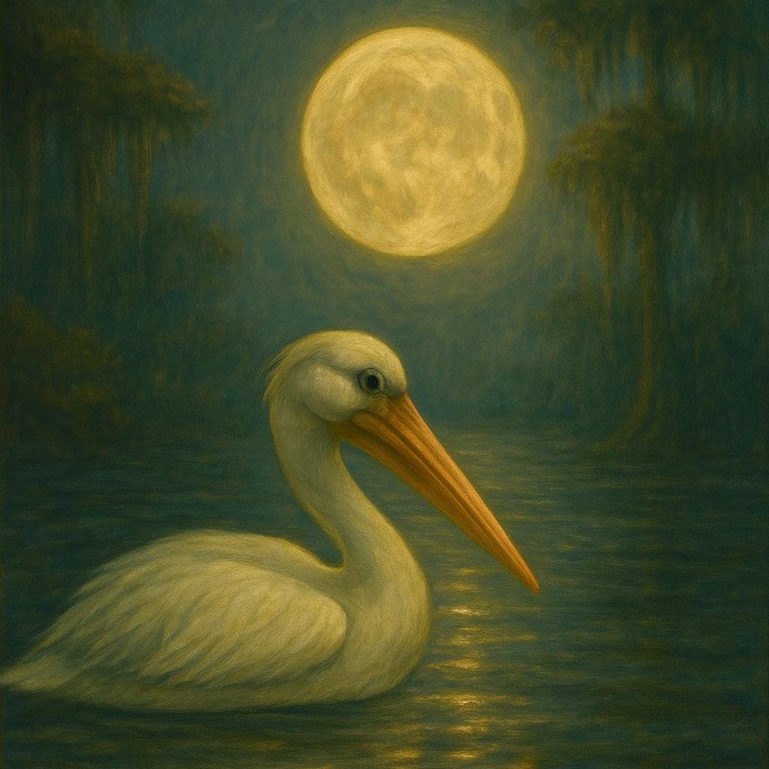 Moonlit Pelican Wall Art Printable | Southern Bayou Bird Painting ...
