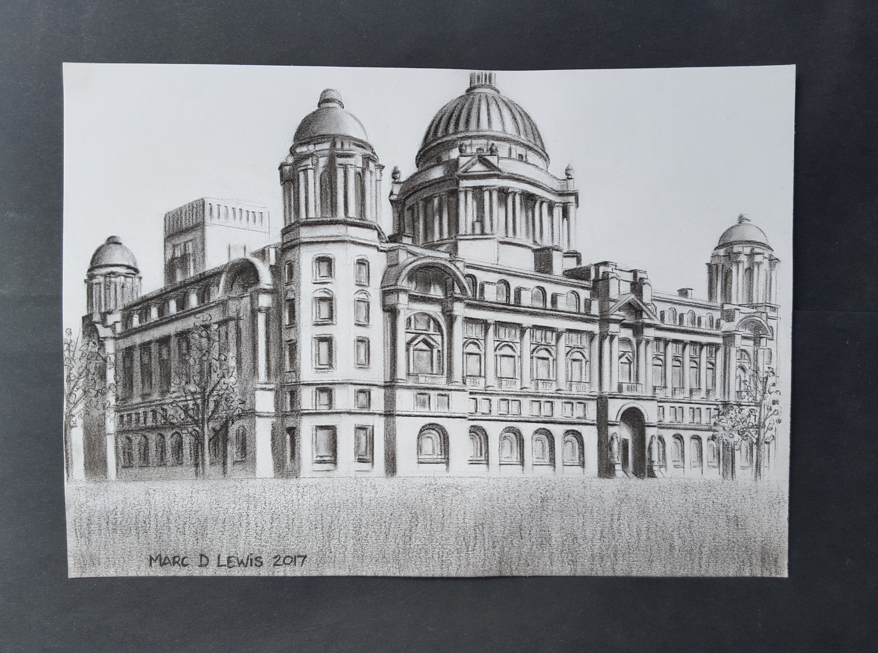 LIVERPOOL ORIGINAL ART - 'port of Liverpool Building' Original Charcoal ...