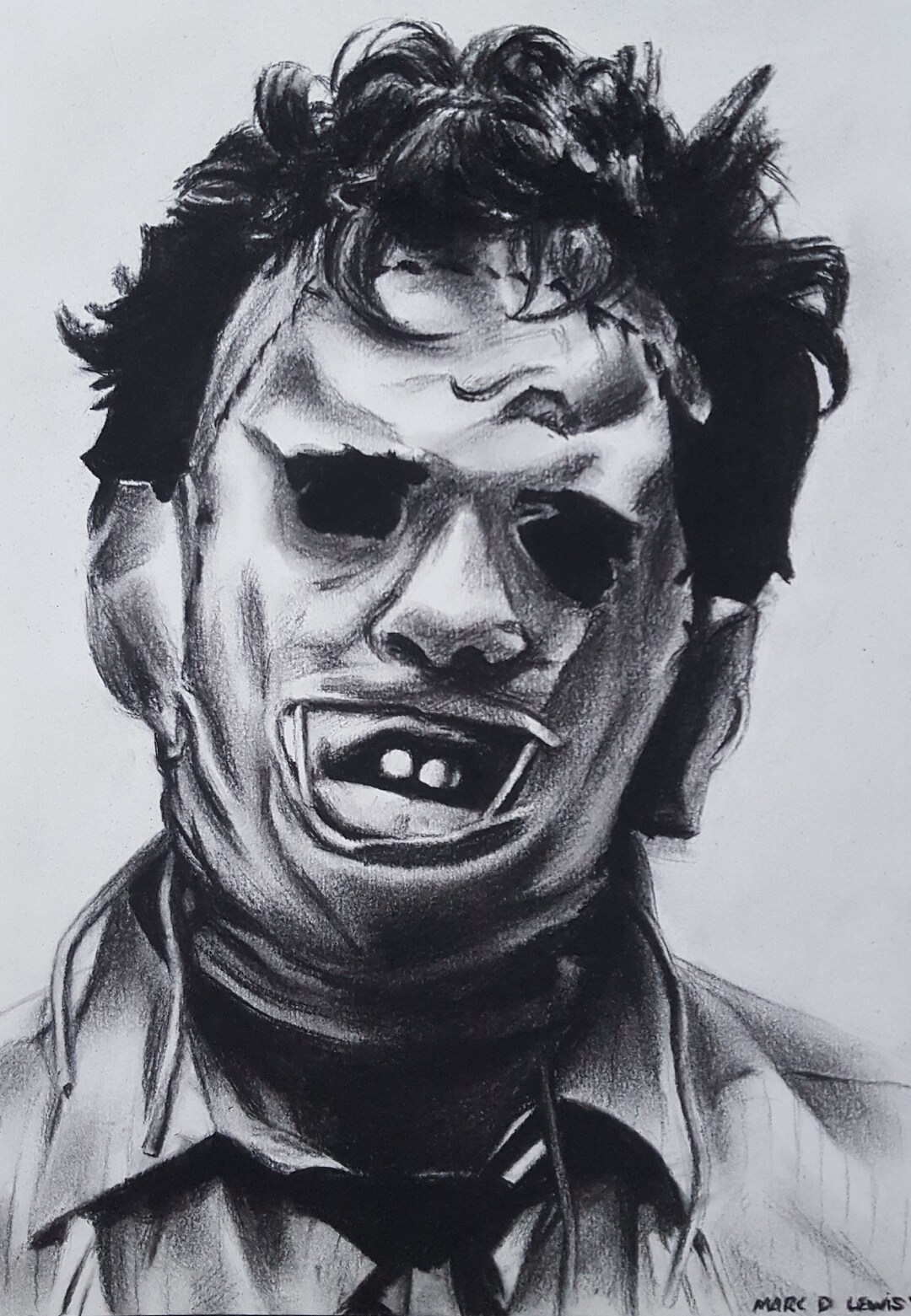 Texas Chainsaw Massacre LEATHERFACE ORIGINAL ART Charcoal Drawing on ...