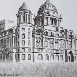LIVERPOOL ORIGINAL ART - 'port of Liverpool Building' Original Charcoal ...