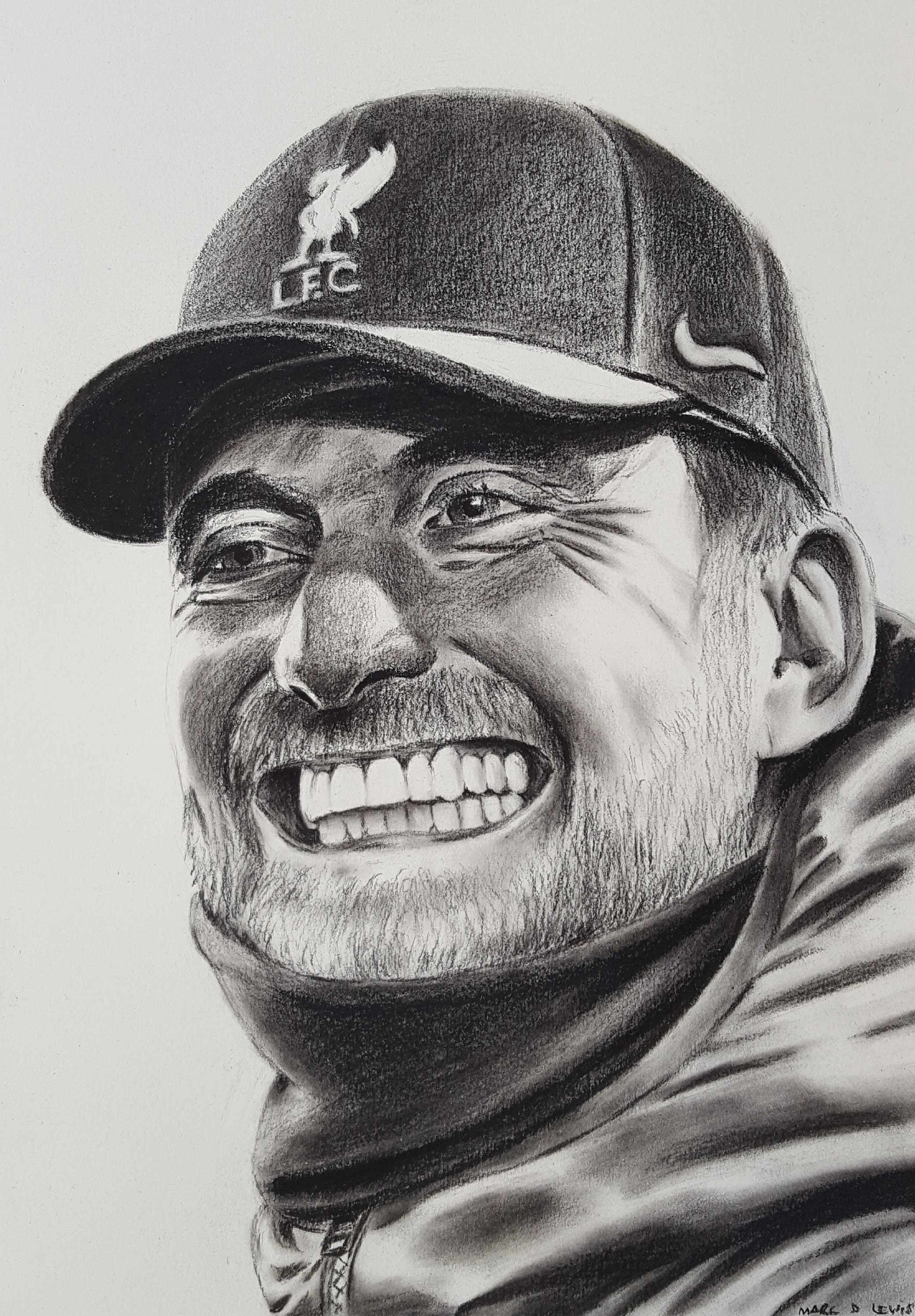 LIVERPOOL FC LFC Original Art Jurgen Klopp Original Charcoal Drawing on ...