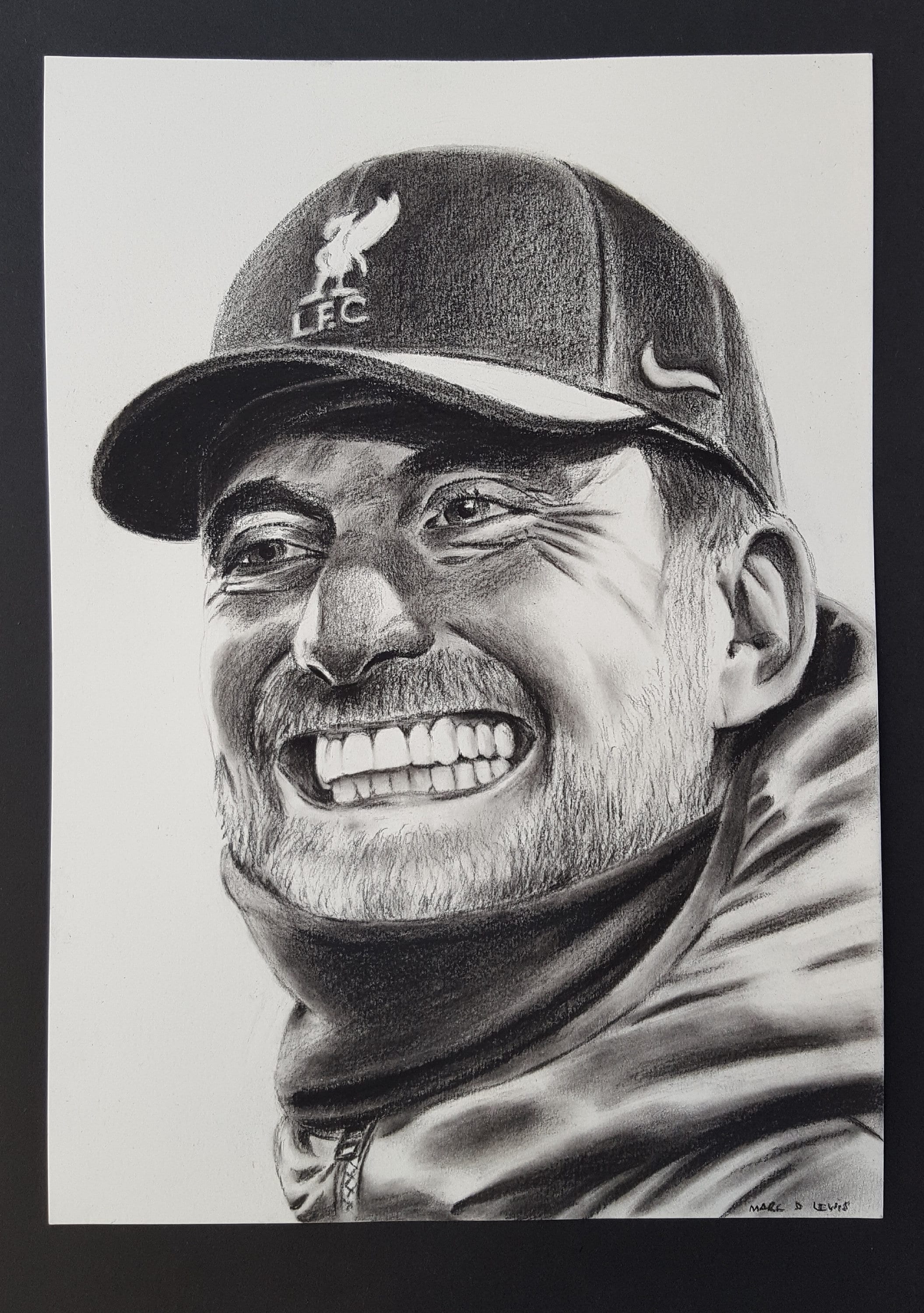 LIVERPOOL FC LFC Original Art Jurgen Klopp Original Charcoal Drawing on ...
