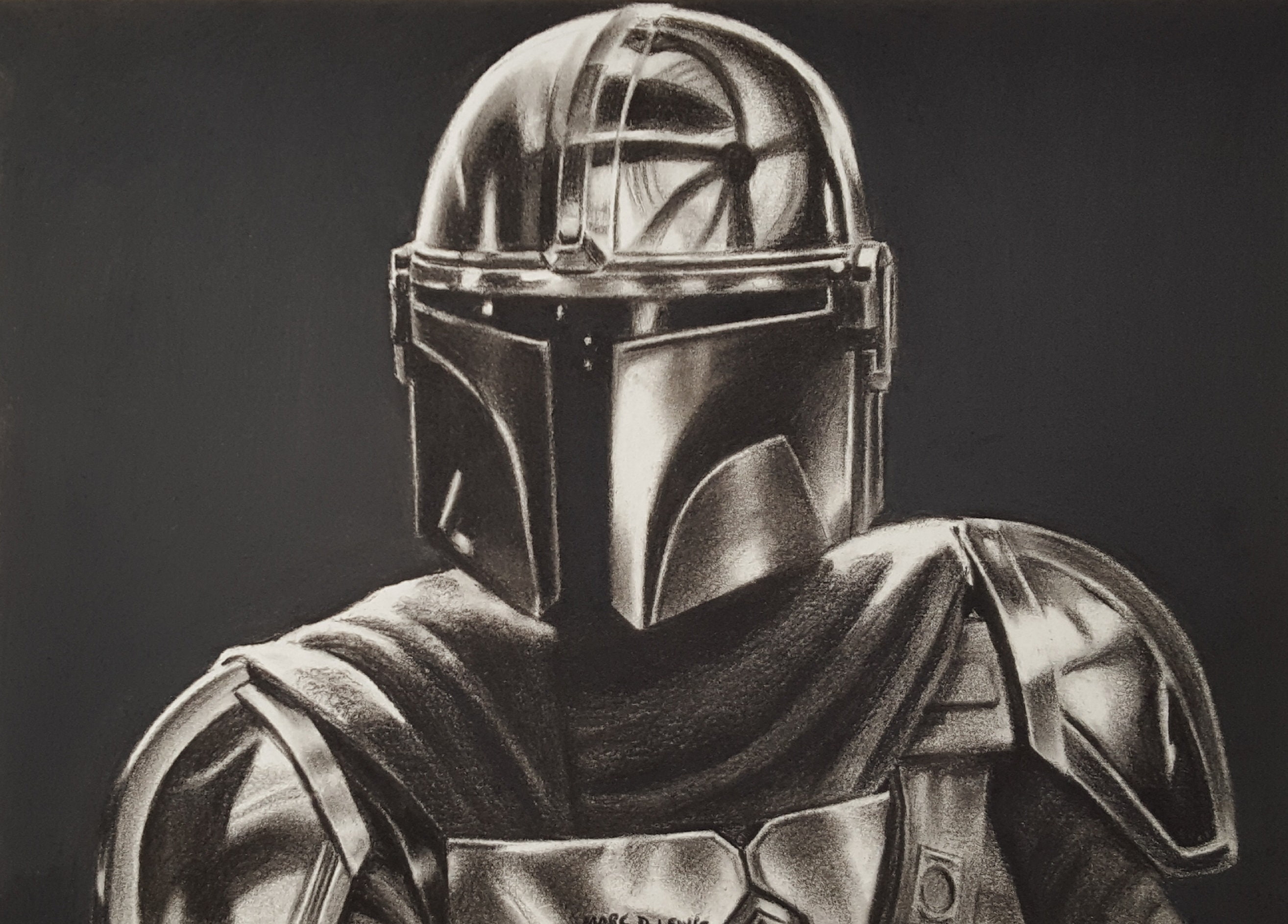 THE MANDALORIAN ORIGINAL Art 'mando' Original Charcoal Drawing on Paper ...