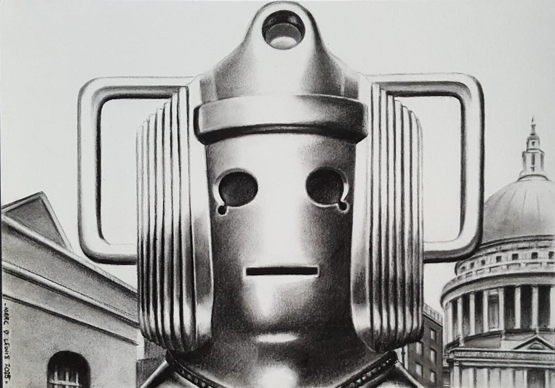 Dr DOCTOR WHO Original Art - CYBERMAN 'the Invasion' Original Charcoal ...