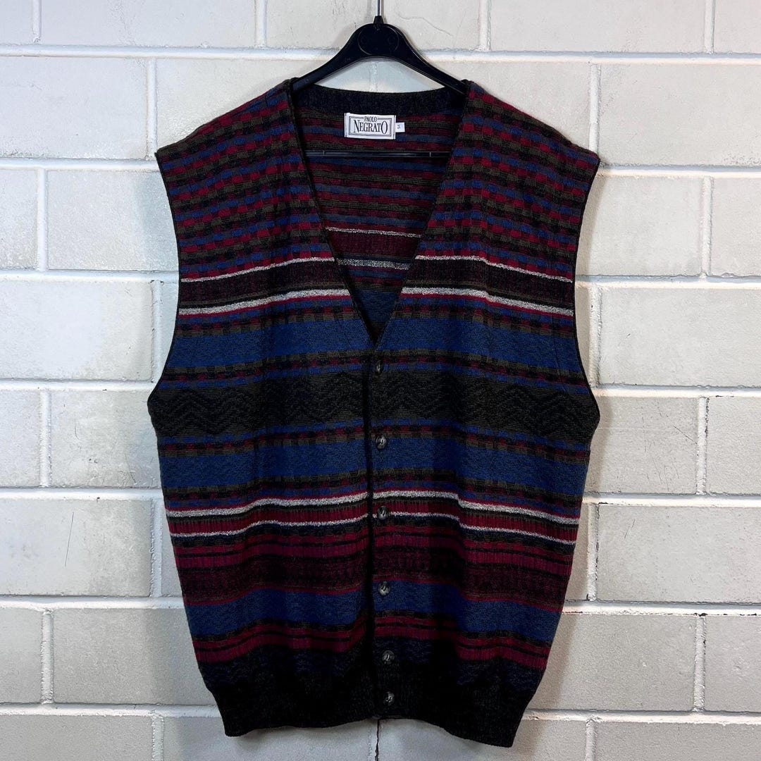 Vintage Knit Vest Size XL Crazy Pattern Vest Knitted Vest 80s 90s - Etsy