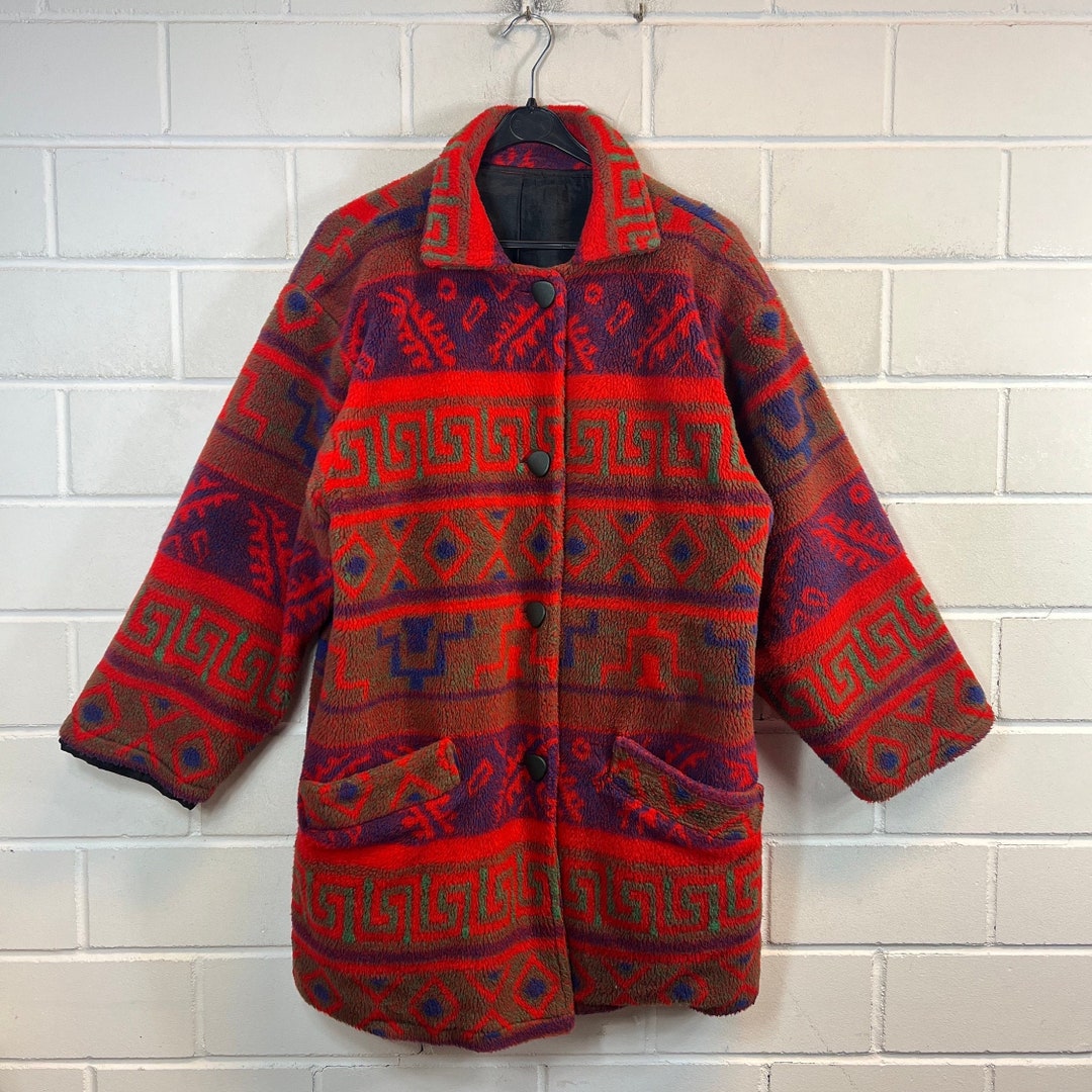 Vintage Navajo Teddy Fleece Jacket Women’s Size S - L Coat Ethno Crazy ...