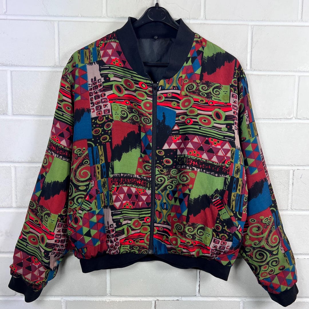 Vintage Blouson Size S - M Crazy Pattern Viscose Bomber Jacket 80s 90s ...