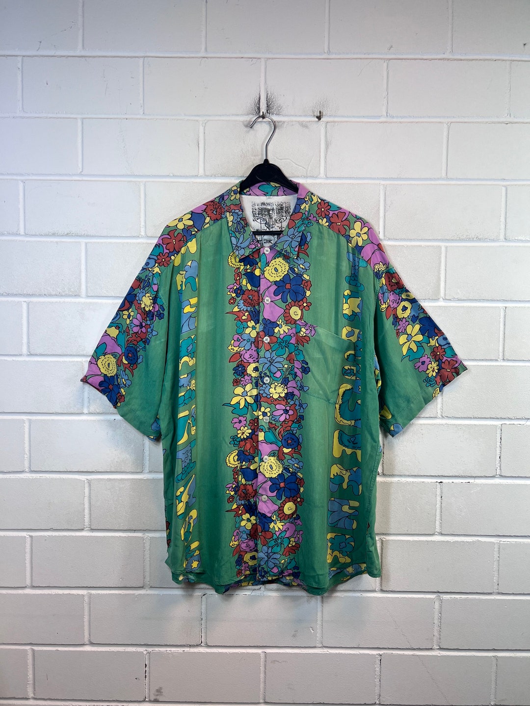 Vintage Shirt Size XL XXL Crazy Pattern Shirt Viscose Shirt Unisex ...