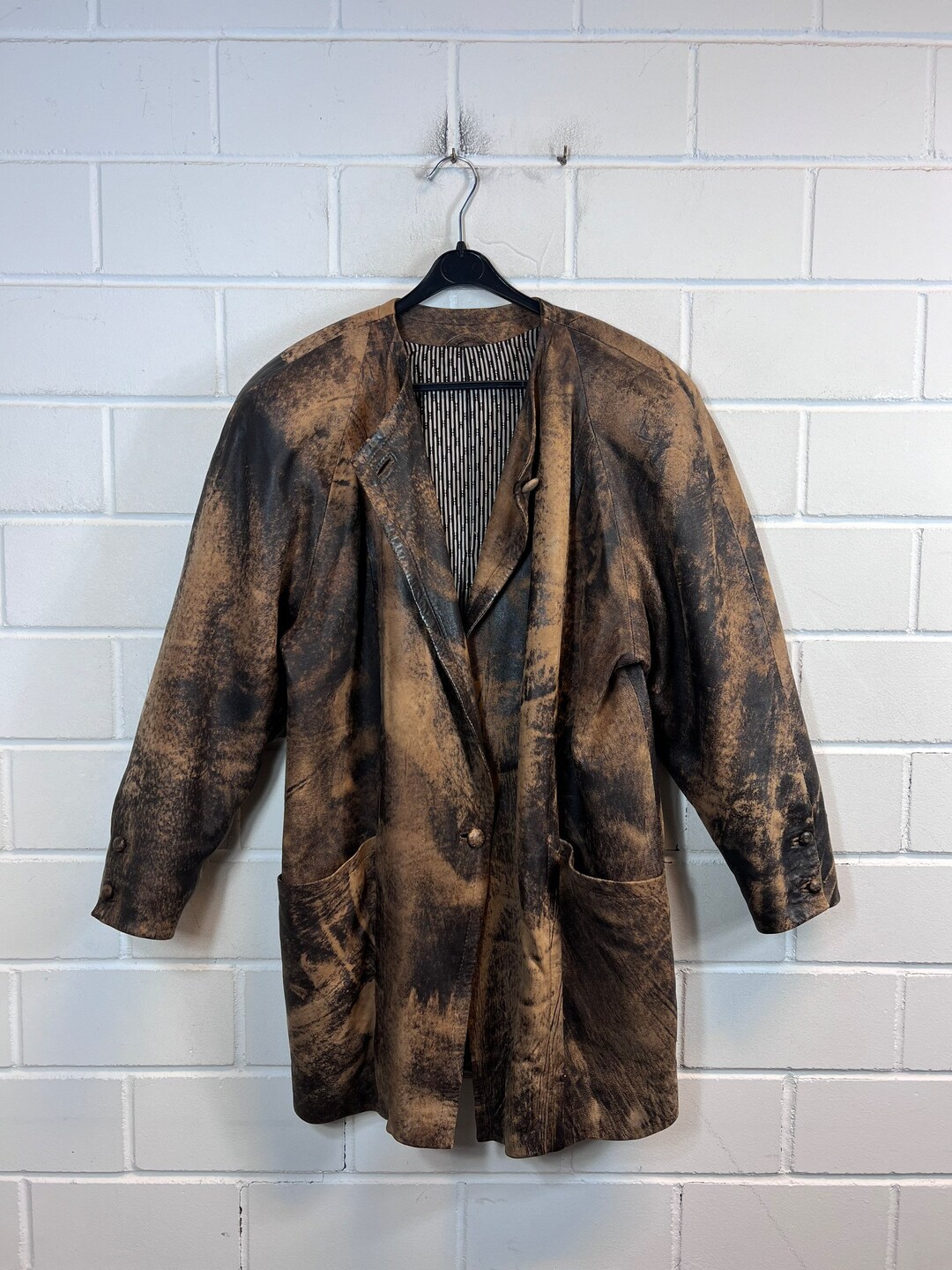 Vintage Women Size M/L Leather Jacket Coat Crazy Pattern 80s 90s - Etsy