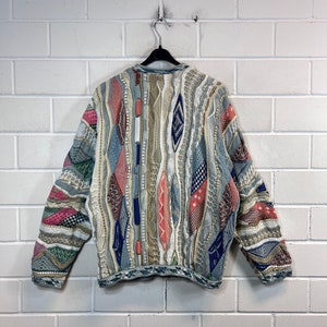 Vintage COOGI Size L/XL Crazy Pattern Lined Knit Jacket Cardigan Knit ...