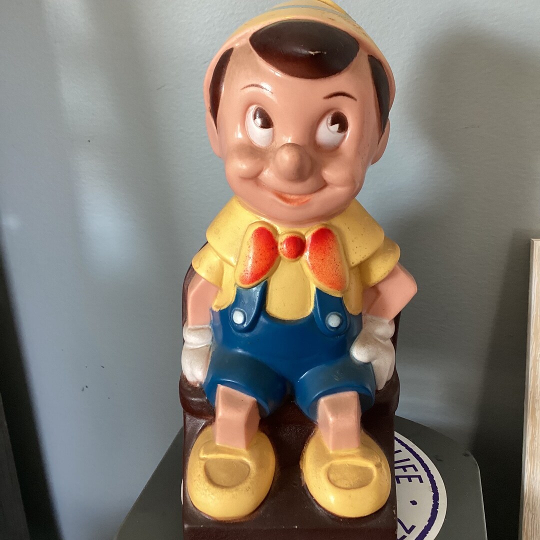 Walt Disney Vintage Pinocchio 11” Piggy Bank Play Pal Plastics 1970s ...