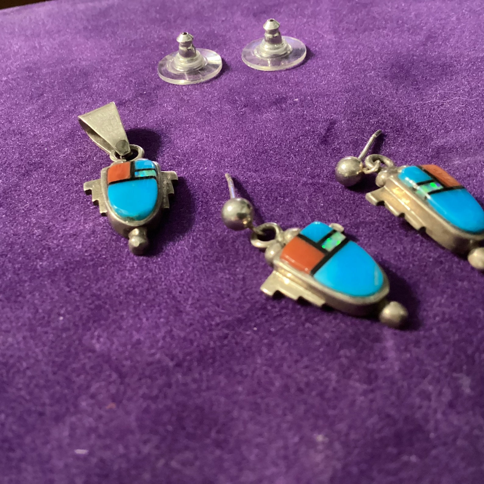 Native American Navajo Dangle Multi Stone Silver Handmade Signed ...