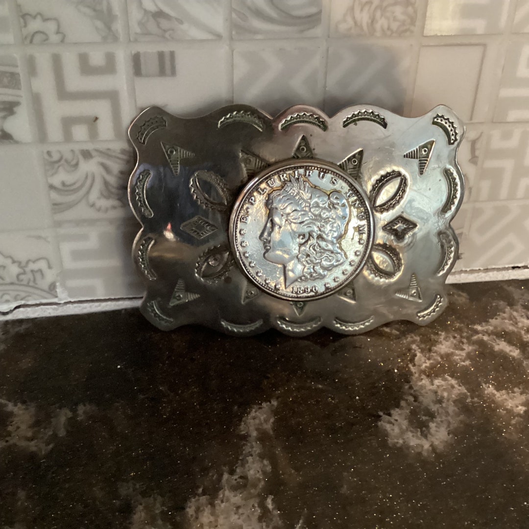 1890 Morgan Silver Dollar Nickel Western Belt Buckle /antique Coins ...
