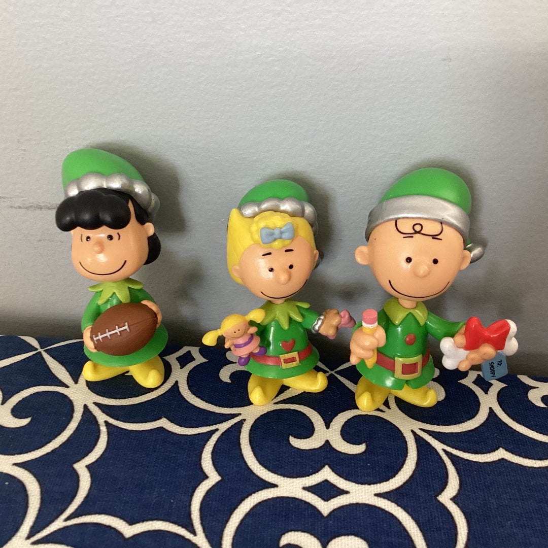 Peanuts Charlie Brown Lucy & Sally in Christmas Elf Costume 3 Figures ...