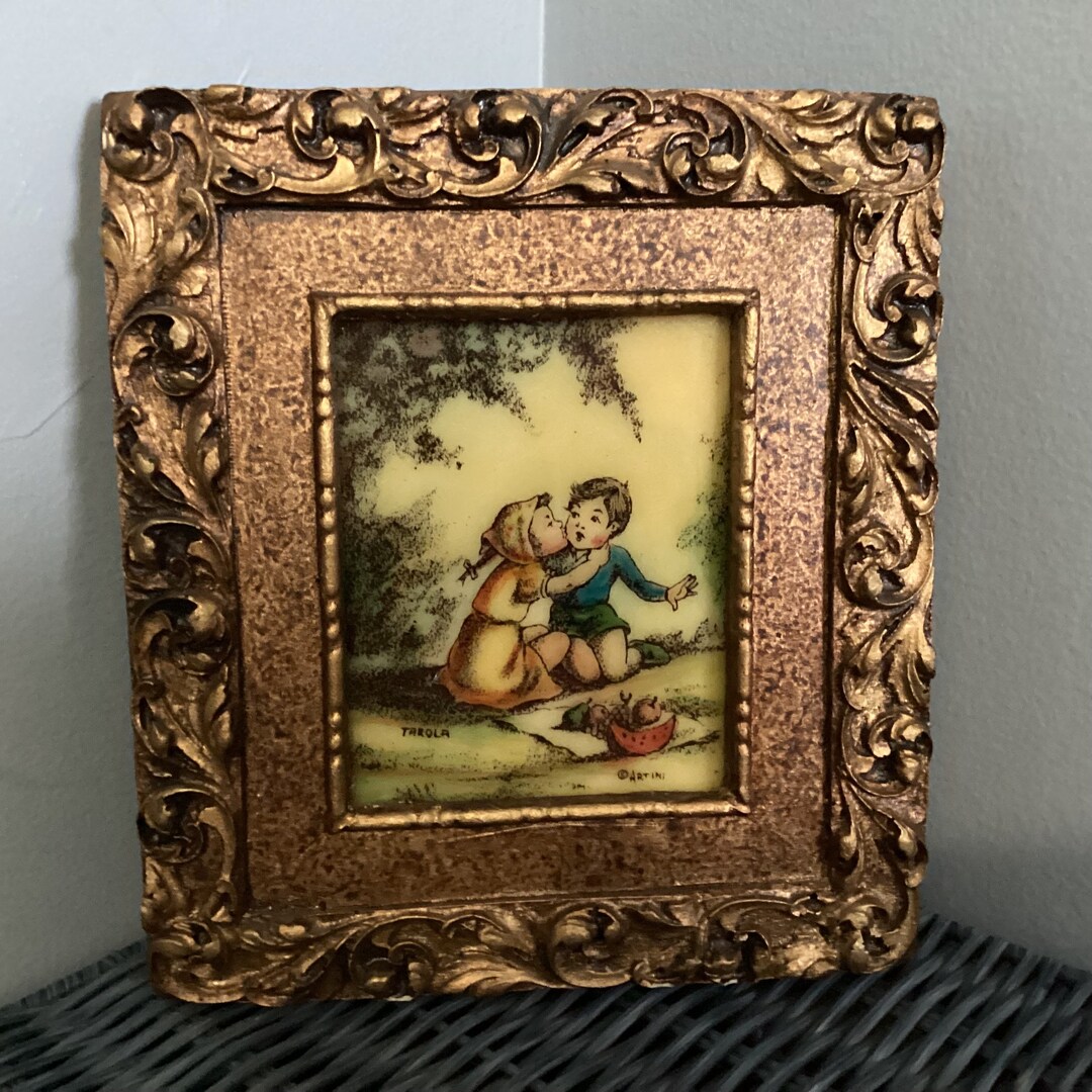 Vintage Artini Engraving Enamel Engraving Signed W/ Label Framed ...