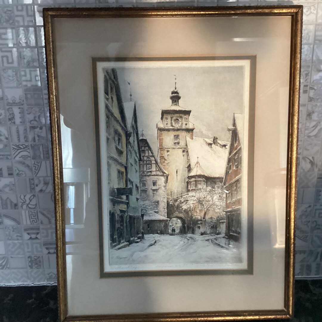 Signed Color Art Etching Vintage Framed Ernst Geissendorfer Rothenberg ...