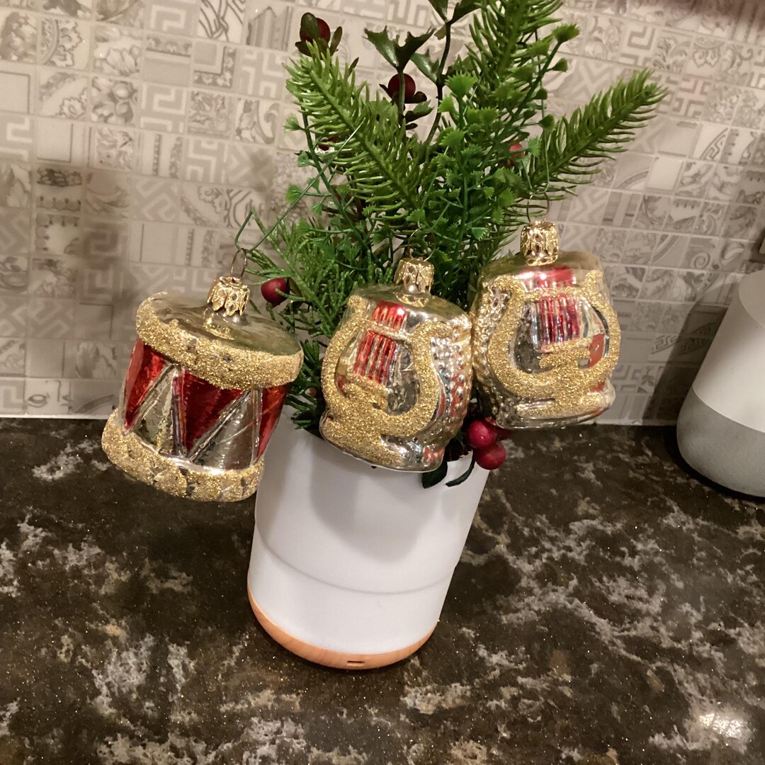 West Germany Bumpy Blown Mercury Glass Music Instruments Mandolin Drum ...