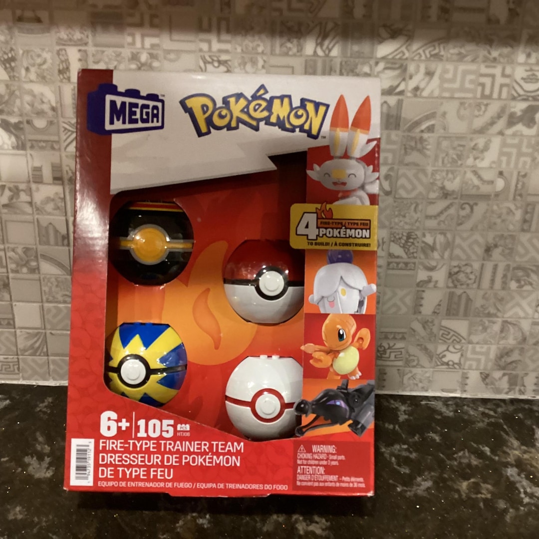 Mattel Mega Pokemon Fire Type Trainer Team 105pcs Building Block New ...