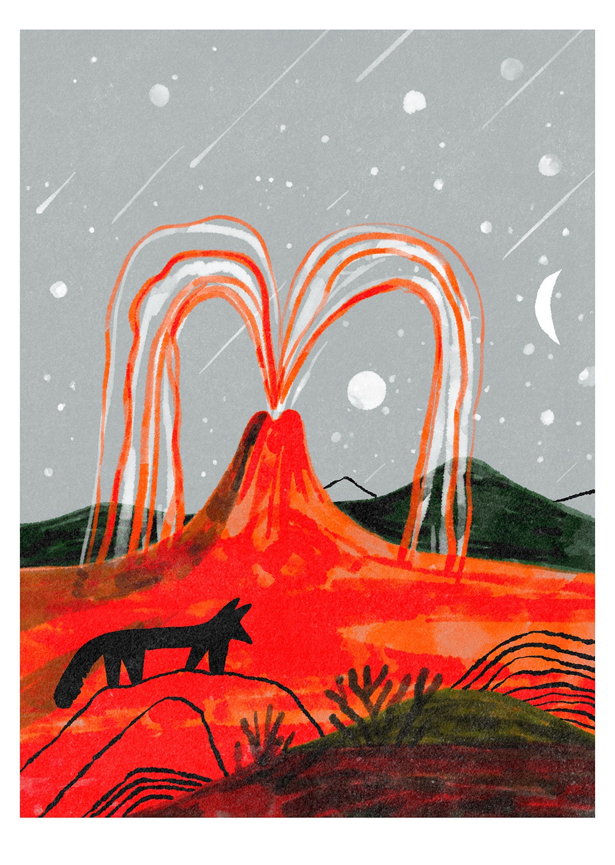 The Fox and the Volcano - A4 Print - Etsy