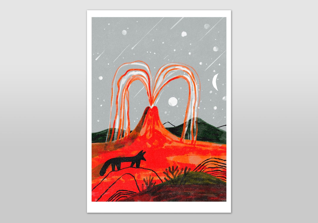 The Fox and the Volcano - A4 Print - Etsy
