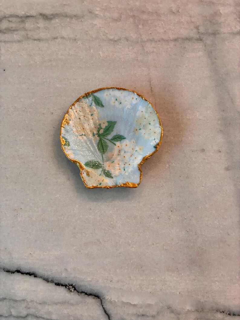 Hand Made Decoupage Shell Dish: Blue Floral Jewelry Holder - Etsy