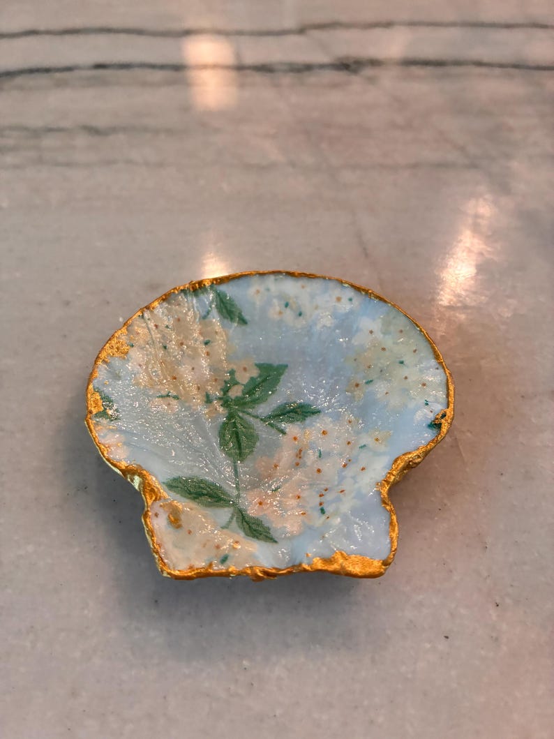 Hand Made Decoupage Shell Dish: Blue Floral Jewelry Holder - Etsy